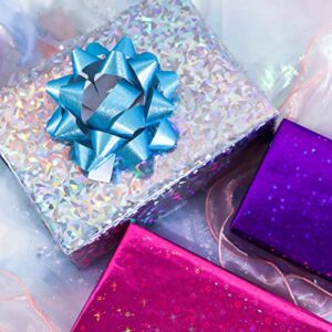 LeZakaa Holographic Foil Wrapping Paper - Mini Roll - Pink Dot/Purple Star/Silver Cracked Ice Print for Birthday, Wedding Shower, Holiday - 17 x 120 inches - 3 Rolls (42.5 sq.ft.ttl.)