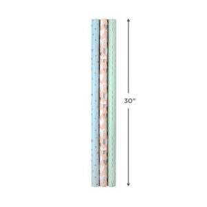 Hallmark All Occasion Wrapping Paper Bundle with Cut Lines on Reverse - Blush, Aqua, Mint, Silver (3-Pack: 105 sq. ft. ttl.) for Birthdays, Mothers Day, Weddings, Easter, Bridal Showers, Baby Showers