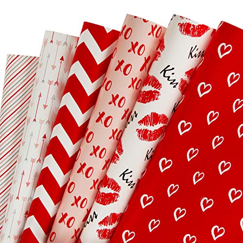 WRAPAHOLIC Wrapping Paper Sheet - Red and Pink Design for Valentine's Day, Birthday, Holiday, Wedding, Baby Shower - 1 Roll Contains 6 Sheets - 17.5 inch X 39.3 inch Per Sheet