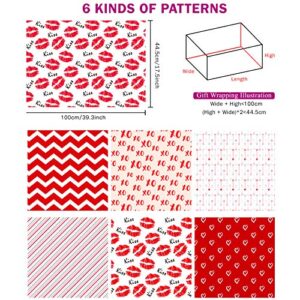 WRAPAHOLIC Wrapping Paper Sheet - Red and Pink Design for Valentine's Day, Birthday, Holiday, Wedding, Baby Shower - 1 Roll Contains 6 Sheets - 17.5 inch X 39.3 inch Per Sheet