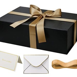 YINUOYOUJIA Large Gift Box with Lid, 14"x9"x4.5" Black Magnetic Gift Box with Ribbon, Cards and Envelopes for Presents, Great for Wedding, Birthdays, Crafting, Gift Packging