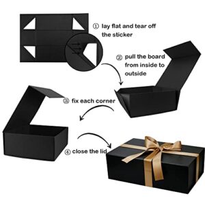 YINUOYOUJIA Large Gift Box with Lid, 14"x9"x4.5" Black Magnetic Gift Box with Ribbon, Cards and Envelopes for Presents, Great for Wedding, Birthdays, Crafting, Gift Packging