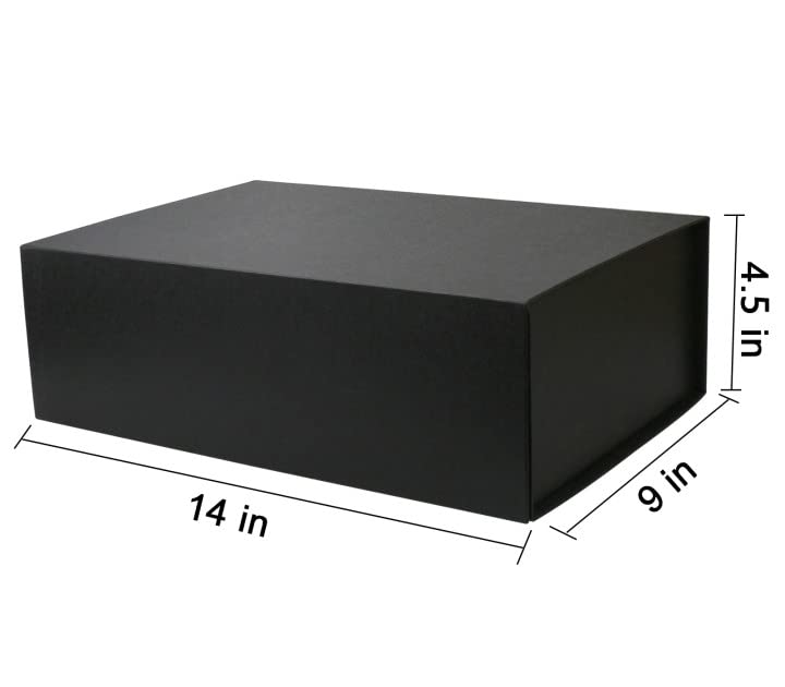 YINUOYOUJIA Large Gift Box with Lid, 14"x9"x4.5" Black Magnetic Gift Box with Ribbon, Cards and Envelopes for Presents, Great for Wedding, Birthdays, Crafting, Gift Packging