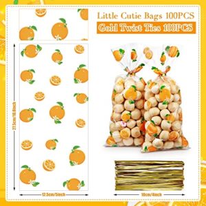 Pajean 100 Pieces Little Cutie Baby Shower Cellophane Treat Bags Oranges Citrus Theme Cuties Baby Shower Party Candy Bags 100 Pieces Twist Ties Tangerine Summer Baby Shower Birthday Party Gold