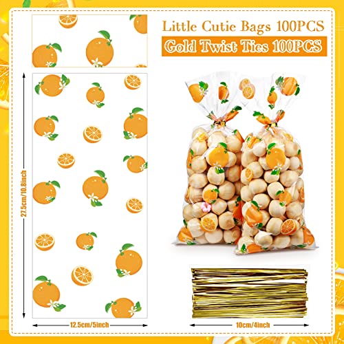 Pajean 100 Pieces Little Cutie Baby Shower Cellophane Treat Bags Oranges Citrus Theme Cuties Baby Shower Party Candy Bags 100 Pieces Twist Ties Tangerine Summer Baby Shower Birthday Party Gold