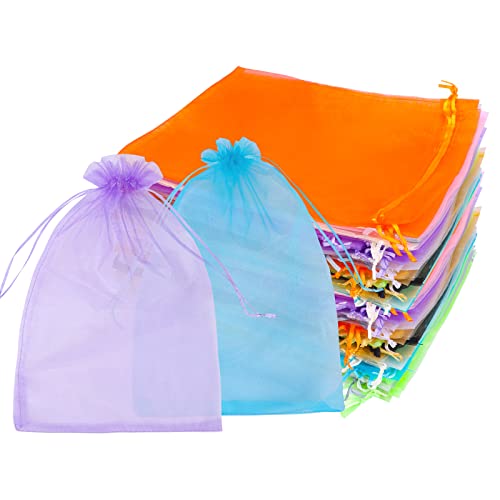 Zwish 100 Pack 8x12 Inches Organza Gift Bags 10 Mixed Solid Colors for Toys Candy Chocolate Party Christmas Wedding Favor Gift