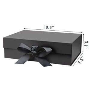 DaiUni 10.5"X7.5"X3.1" Black Magnetic Gift Box with Lid and Ribbon for Presents