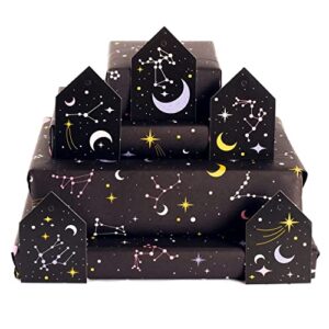 CENTRAL 23 Space Wrapping Paper - 6 Sheets of Gift Wrap - Black and Purple Wrap - Constellations and Galaxy Paper - Stars and Moon - Magic - Birthday Wraps For Girls Boys Women Men - Recyclable