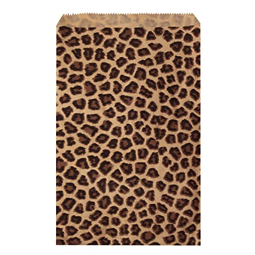 Ikee Design 200 Pcs of 6" X 9" Flat Plain Leopard Prints Paper or Patterned Kraft Bags for Candy, Cookies, Merchandise, Party Favors, Gift Bags, Small Paper Bags