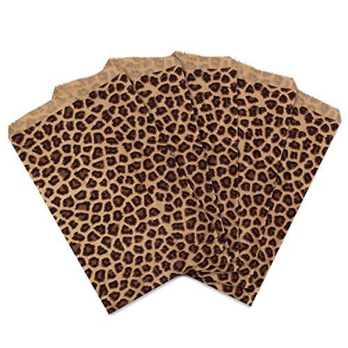 Ikee Design 200 Pcs of 6" X 9" Flat Plain Leopard Prints Paper or Patterned Kraft Bags for Candy, Cookies, Merchandise, Party Favors, Gift Bags, Small Paper Bags