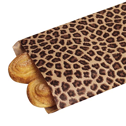 Ikee Design 200 Pcs of 6" X 9" Flat Plain Leopard Prints Paper or Patterned Kraft Bags for Candy, Cookies, Merchandise, Party Favors, Gift Bags, Small Paper Bags