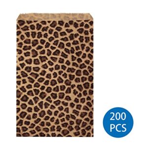 Ikee Design 200 Pcs of 6" X 9" Flat Plain Leopard Prints Paper or Patterned Kraft Bags for Candy, Cookies, Merchandise, Party Favors, Gift Bags, Small Paper Bags