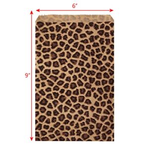 Ikee Design 200 Pcs of 6" X 9" Flat Plain Leopard Prints Paper or Patterned Kraft Bags for Candy, Cookies, Merchandise, Party Favors, Gift Bags, Small Paper Bags