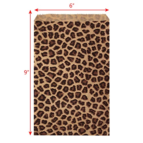 Ikee Design 200 Pcs of 6" X 9" Flat Plain Leopard Prints Paper or Patterned Kraft Bags for Candy, Cookies, Merchandise, Party Favors, Gift Bags, Small Paper Bags