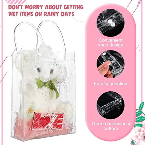 Clear PVC Gift Bags with Handles Reusable Plastic Wrap Tote Bags Transparent Shopping Bags for Christmas Party Favors Weddings Merchandise Retail Small Business, 9 x 6.7 x 2.6 Inches (50 Pieces)