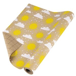 ruspepa kraft wrapping paper roll – sun and cloud design great for birthday, party, baby shower – 17 inches x 32.8 feet