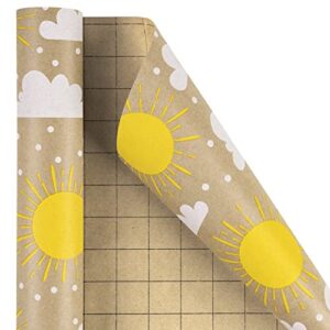 RUSPEPA Kraft Wrapping Paper Roll - Sun and Cloud Design Great for Birthday, Party, Baby Shower - 17 Inches X 32.8 Feet