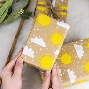 RUSPEPA Kraft Wrapping Paper Roll - Sun and Cloud Design Great for Birthday, Party, Baby Shower - 17 Inches X 32.8 Feet