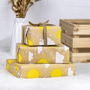 RUSPEPA Kraft Wrapping Paper Roll - Sun and Cloud Design Great for Birthday, Party, Baby Shower - 17 Inches X 32.8 Feet