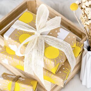 RUSPEPA Kraft Wrapping Paper Roll - Sun and Cloud Design Great for Birthday, Party, Baby Shower - 17 Inches X 32.8 Feet