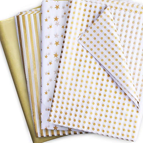 MR FIVE 60 Sheets Gold Tissue Paper Gift Wrap Bulk,20" x 28",Tissue Paper for Gift Bags,DIY and Craft,Wrapping Paper for Graduation,Birthday,Holiday Party Decoration