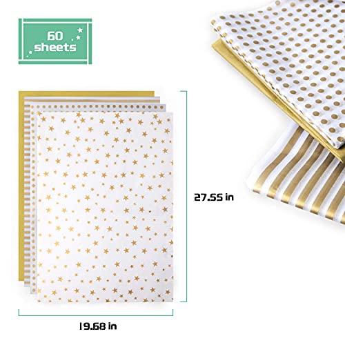 MR FIVE 60 Sheets Gold Tissue Paper Gift Wrap Bulk,20" x 28",Tissue Paper for Gift Bags,DIY and Craft,Wrapping Paper for Graduation,Birthday,Holiday Party Decoration