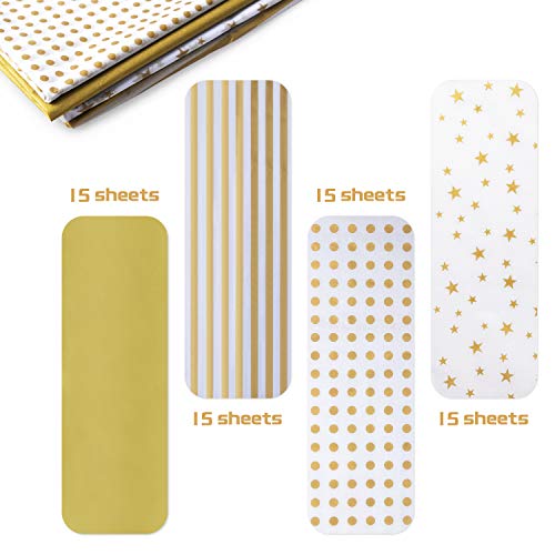 MR FIVE 60 Sheets Gold Tissue Paper Gift Wrap Bulk,20" x 28",Tissue Paper for Gift Bags,DIY and Craft,Wrapping Paper for Graduation,Birthday,Holiday Party Decoration