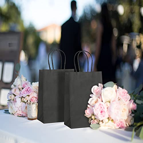 GSSUSA 100Pcs Black Paper Bags, 5.25x3.75x8 Small Gift Bags, Paper Bags with Handles Bulk, Bags for Small Business, Sturdy Kraft Paper Bags, Retail Shopping Bags, Party Favor Bags, Birthday Gift Bags