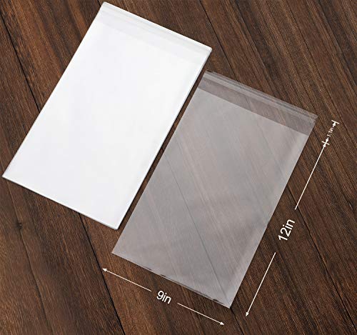 50 pcs Clear 9" x 12" Self Seal Cello Cellophane Bags Resealable Poly Bags 2.8 mils OPP Bag for Packaging Clothing, T Shirts, Party Decorative Gift…