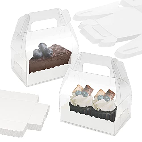 Oomcu 20 Pack Small Clear Gable Bakery Gift Boxes with Cardboard,Candy Treat Gift Box for Party Pastry Treat Dessert Cookies Birthday Holiday Christmas Valentine Birthday Shower(4.75" x 3.15" x 3.75")