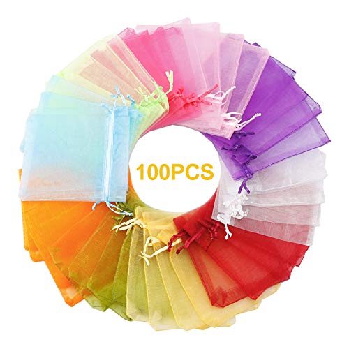 WenTao 100PCS Organza Gift Bags, 4x4.72 Mixed Color Wedding Favor Bags with Drawstring, Premium Candy Jewelry Pouch Party Wrap