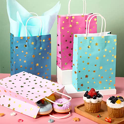 Pajean 16 Pieces Party Favor Bags with Handle Star Theme Kraft Paper Mini Gift Goodie Bags with 16 Tissues Party Supplies for Kids Birthday Wedding Bridal Baby Shower Crafts