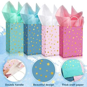 Pajean 16 Pieces Party Favor Bags with Handle Star Theme Kraft Paper Mini Gift Goodie Bags with 16 Tissues Party Supplies for Kids Birthday Wedding Bridal Baby Shower Crafts