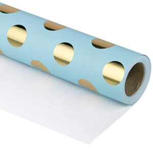 ruspepa wrapping paper roll – gold foil dots baby blue background design for wedding, birthday, shower, congrats, and holiday – 30 inches x 32.8 feet