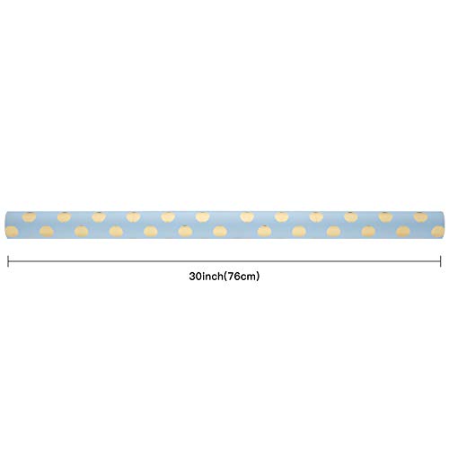 RUSPEPA Wrapping Paper Roll - Gold Foil Dots Baby Blue Background Design for Wedding, Birthday, Shower, Congrats, and Holiday - 30 inches x 32.8 feet