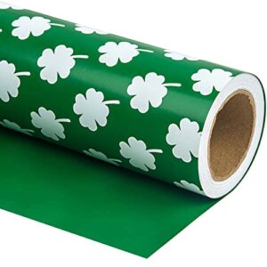 wrapaholic reversible wrapping paper – mini roll – 17 inch x 33 feet – st. patrick green and white lucky clovers design for celebration, baby shower