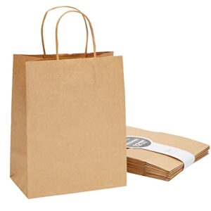 Medium Kraft Paper Gift Bags with Handles (Brown, 8x10 In, 12 Pack) for Birthday Party Favors