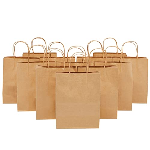 Medium Kraft Paper Gift Bags with Handles (Brown, 8x10 In, 12 Pack) for Birthday Party Favors