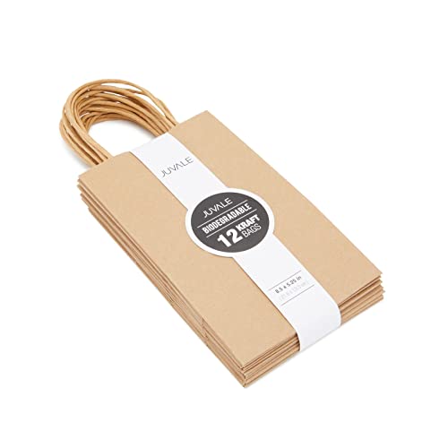 Juvale 12 Pack Small Gift Bags with Handles, 5.3 x 3 x 8.5 Inch Bulk Kraft Paper Material Brown Bags for Party Favors, Goodies