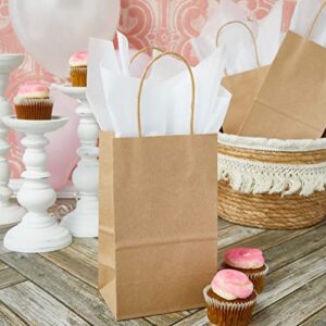 Juvale 12 Pack Small Gift Bags with Handles, 5.3 x 3 x 8.5 Inch Bulk Kraft Paper Material Brown Bags for Party Favors, Goodies