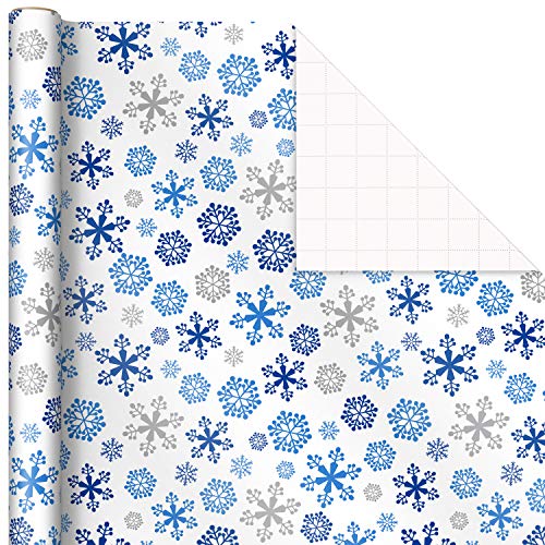 Image Arts Blue Christmas Wrapping Paper with Cut Lines on Reverse (4 Rolls: 120 sq. ft. ttl) Snowmen, Snowflakes, Blue and White Stripes