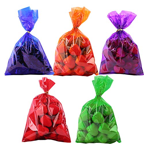 Colored Cellophane Treat Bags, 6x9 Inch 100 pcs Colorful Cellophane Bags with 100Pcs Twist Ties 2.5Mil Cello Bags for Party Favors