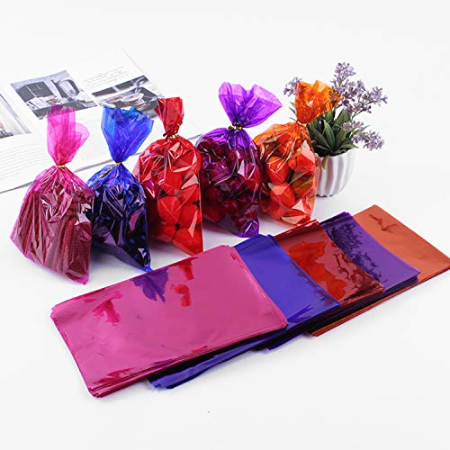 Colored Cellophane Treat Bags, 6x9 Inch 100 pcs Colorful Cellophane Bags with 100Pcs Twist Ties 2.5Mil Cello Bags for Party Favors