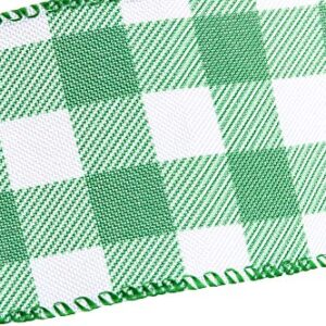 ATRBB Green and White Buffalo Plaid Ribbon Wired Edge Gingham Ribbon for St Patrick's Day Decoration and Bows Craft,10 Yards by 2.5 Inches