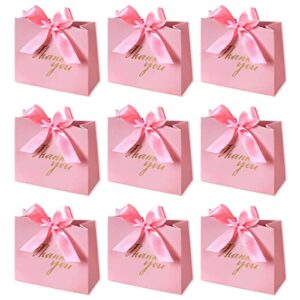 dechisy 24pack small thank you gift bag party favor bags treat boxes with rose red bow ribbon, pink pattern paper gift bags bulk for wedding baby shower business party supplies