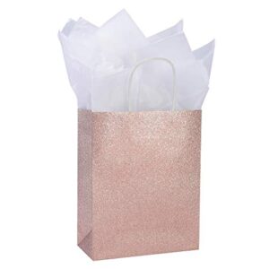 UNIQOOO 12 Pack 9.5" Rose Gold Pink Glitter Kraft Paper Gift Bags For Wedding | Thank You Bag Favor Bags For Bridal Shower, Baby Shower, Valentine's Day, Holidays, Anniversaries, Parties