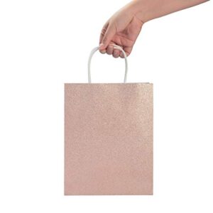 UNIQOOO 12 Pack 9.5" Rose Gold Pink Glitter Kraft Paper Gift Bags For Wedding | Thank You Bag Favor Bags For Bridal Shower, Baby Shower, Valentine's Day, Holidays, Anniversaries, Parties