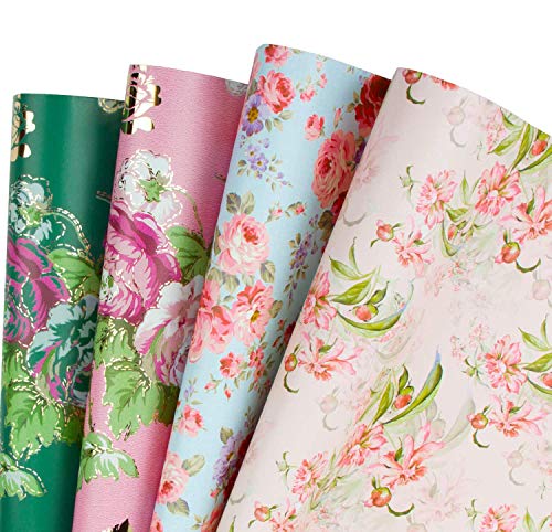 RUSPEPA Gift Wrapping Paper Sheets - Floral Design Perfect for Wedding,Birthday, Mothers Day, Congrats - 8 Folded Sheets - 19.65 X27.5 inches