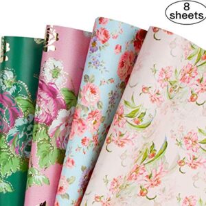 RUSPEPA Gift Wrapping Paper Sheets - Floral Design Perfect for Wedding,Birthday, Mothers Day, Congrats - 8 Folded Sheets - 19.65 X27.5 inches