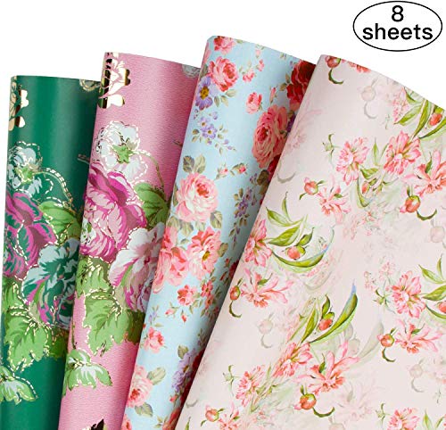 RUSPEPA Gift Wrapping Paper Sheets - Floral Design Perfect for Wedding,Birthday, Mothers Day, Congrats - 8 Folded Sheets - 19.65 X27.5 inches